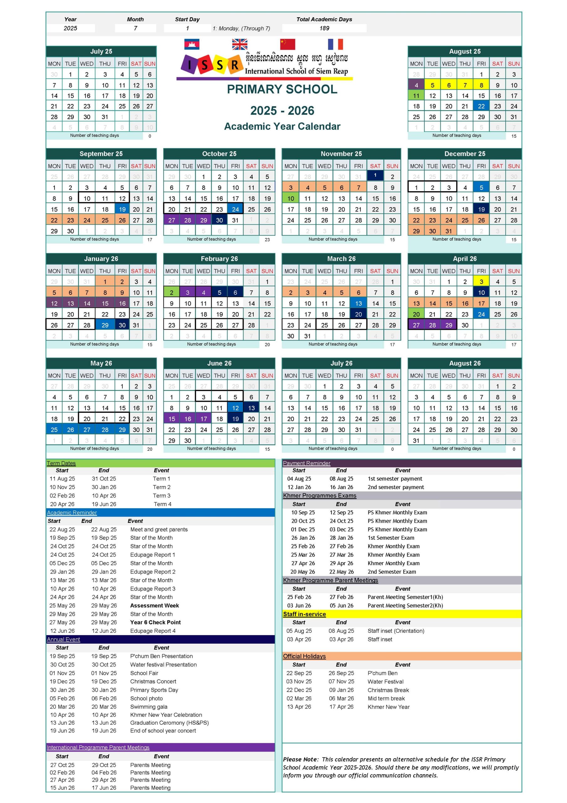 Academic Calendar – International School of Siem Reap – ISSR